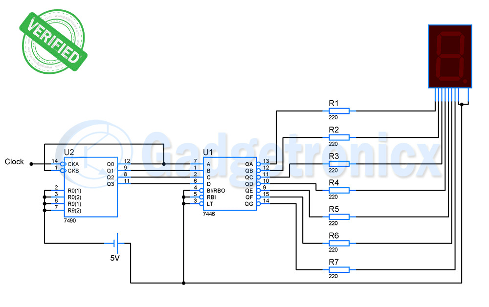 7 Segment Counter display Circuit using IC 555 and CD4033 ...